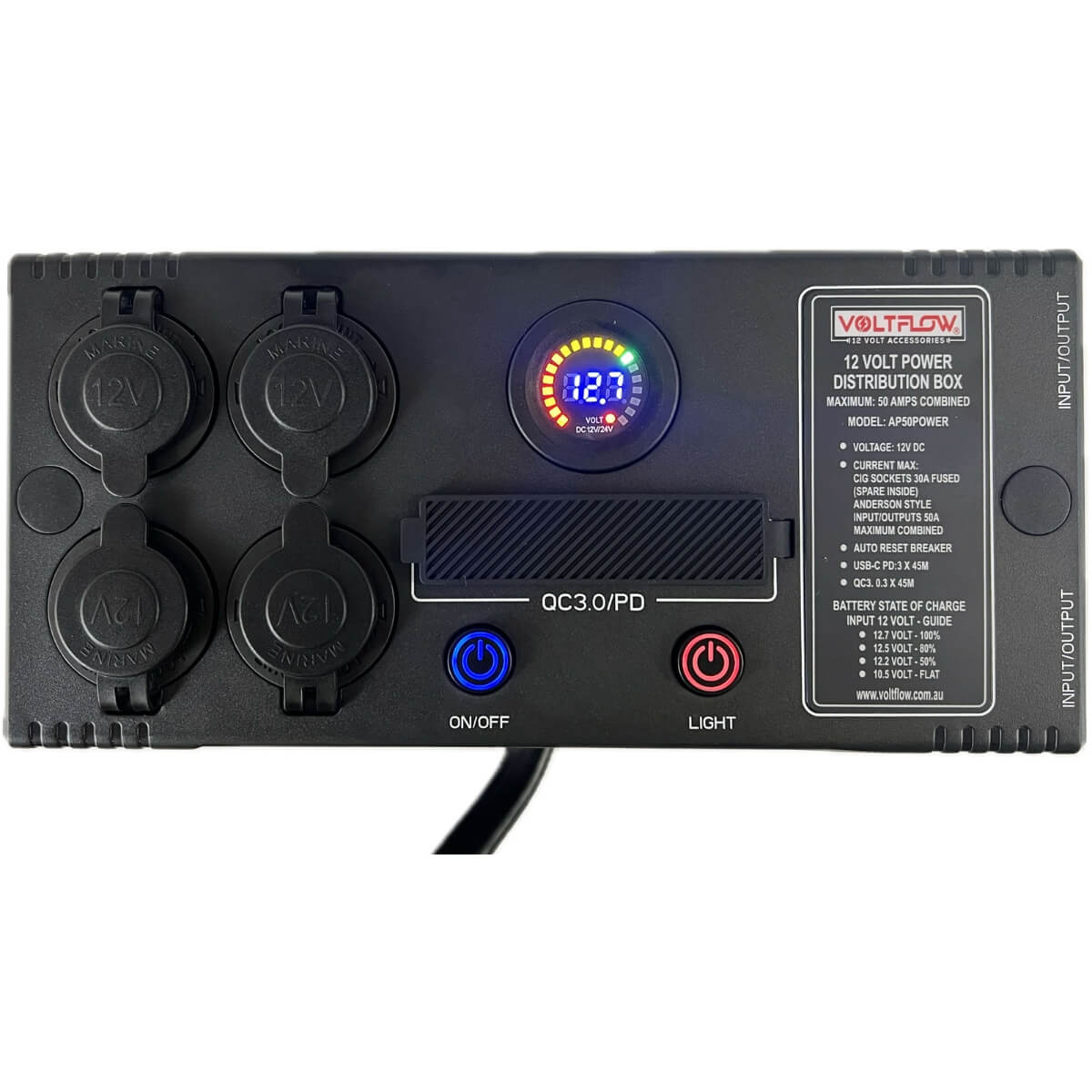 VoltFlow 12V Power Extension Box 50Amp with Anderson, USB & Cig Socket ...
