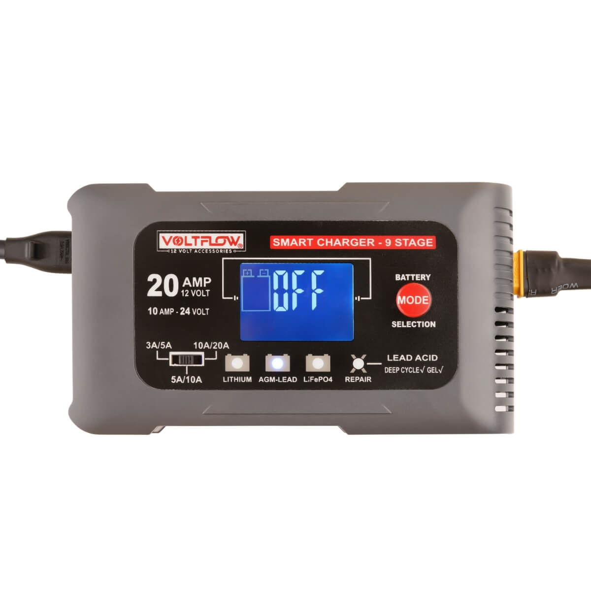 Voltflow 20Amp Smart Battery Charger & Maintainer 12-24V 9-Stage Lithi ...