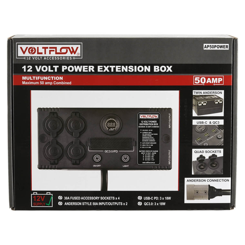 VoltFlow 12V Power Extension Box 50Amp with Anderson, USB & Cig Socket · VoltFlow 12 Volt Australia