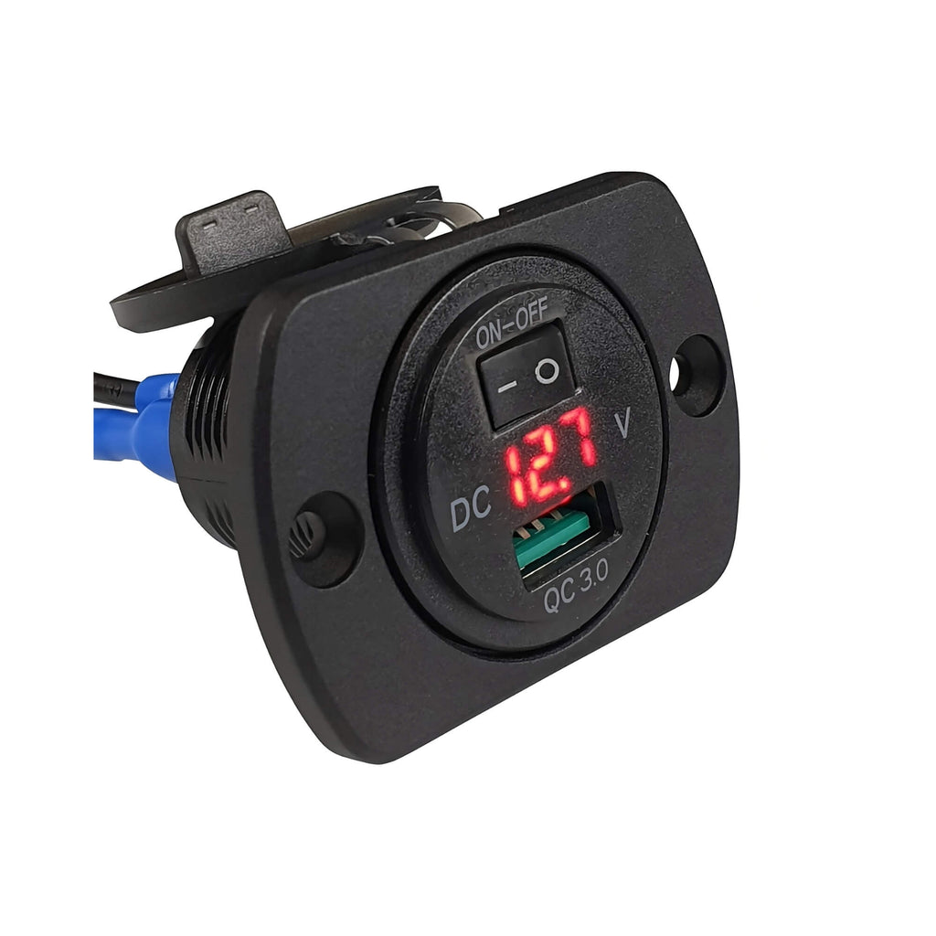 VoltFlow 12V Volt Gauge Flush Mount with USB and Switch with Red LED ...