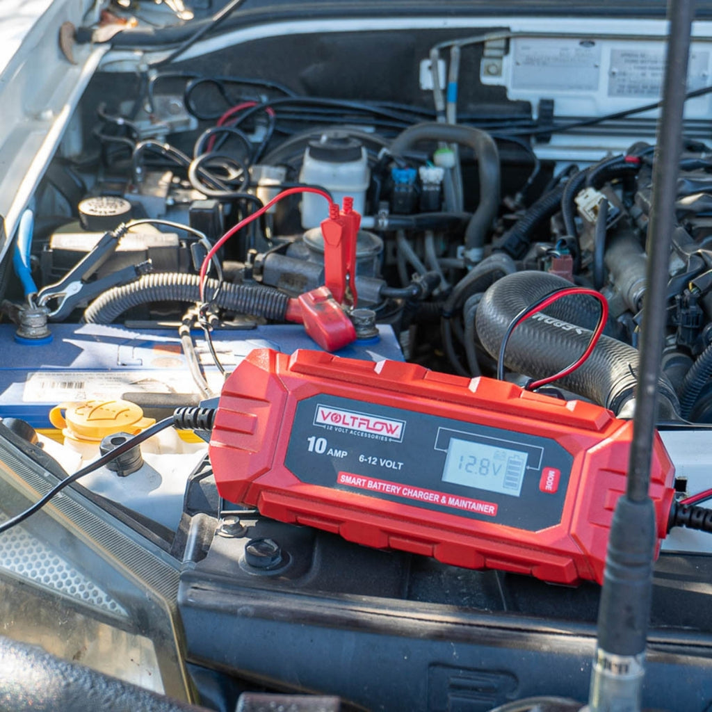 Voltflow 10Amp Smart Battery Charger & Maintainer 6-12V 10-Stage Lithi ...