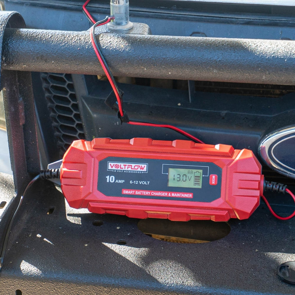 Voltflow 10Amp Smart Battery Charger & Maintainer 6-12V 10-Stage Lithi ...