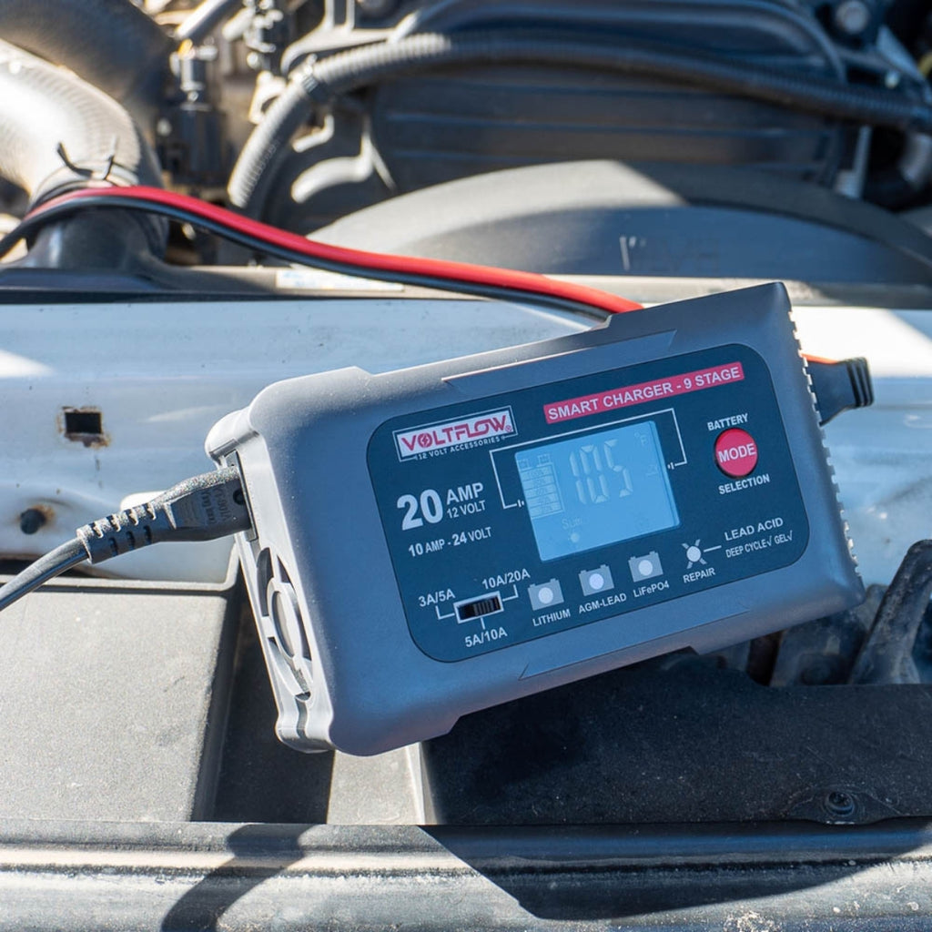 Voltflow 20Amp Smart Battery Charger & Maintainer 12-24V 9-Stage Lithi ...