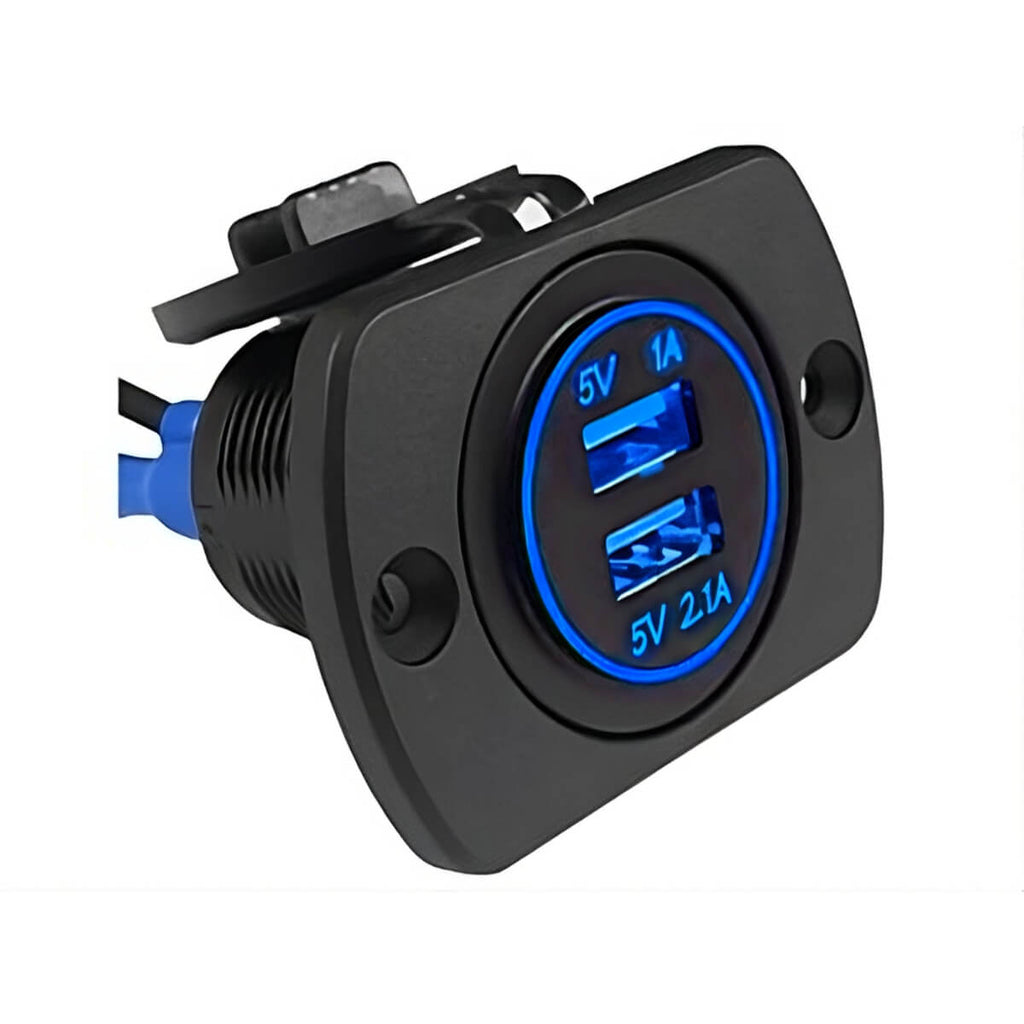 VoltFlow 12V Flush Mounted Dual USB Outlet With Dust Cap Blue LED 3.1A ...